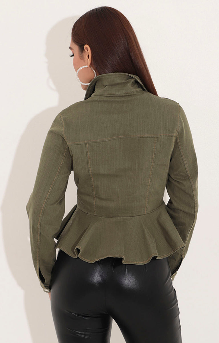 Chamarra verde con olan | Boutiquemirel - ropa para mujer