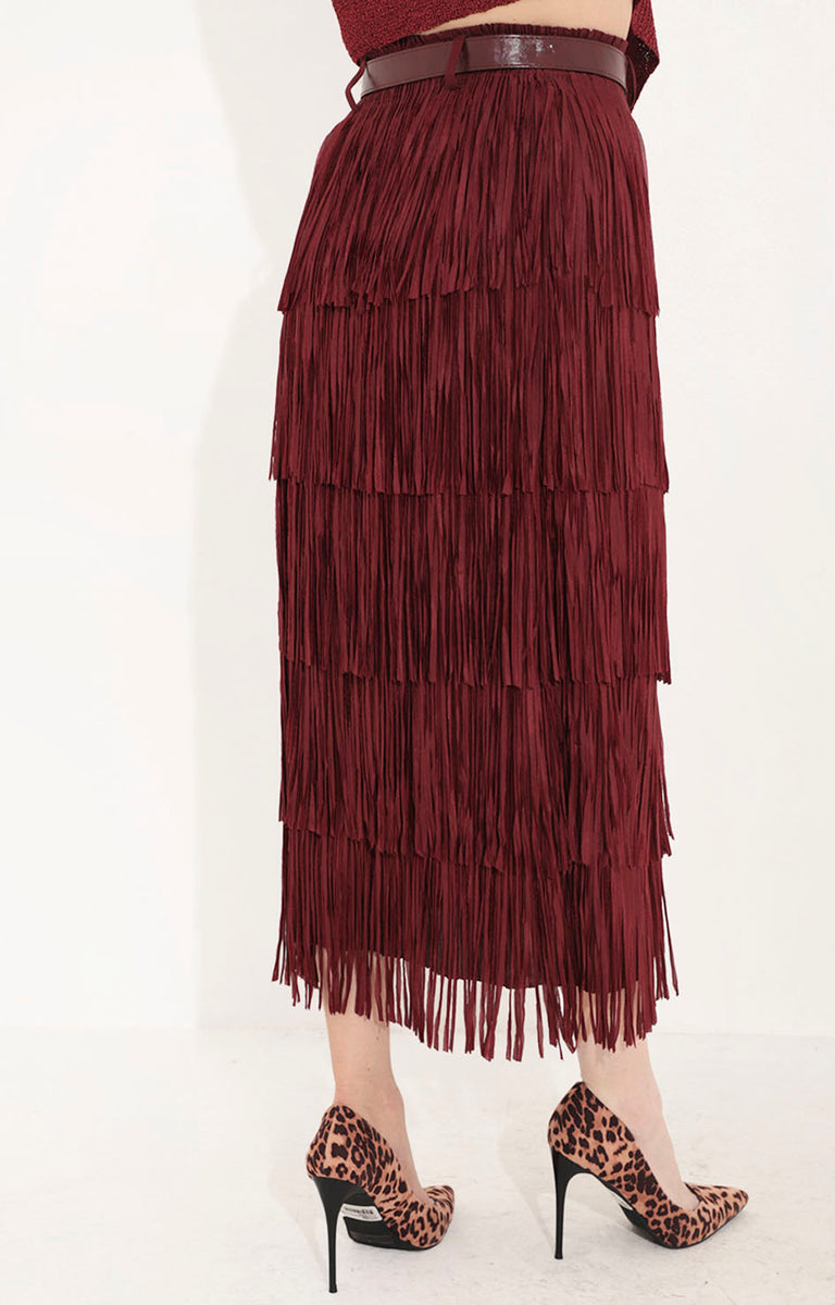 Falda vino de flecos | Boutiquemirel - ropa para mujer