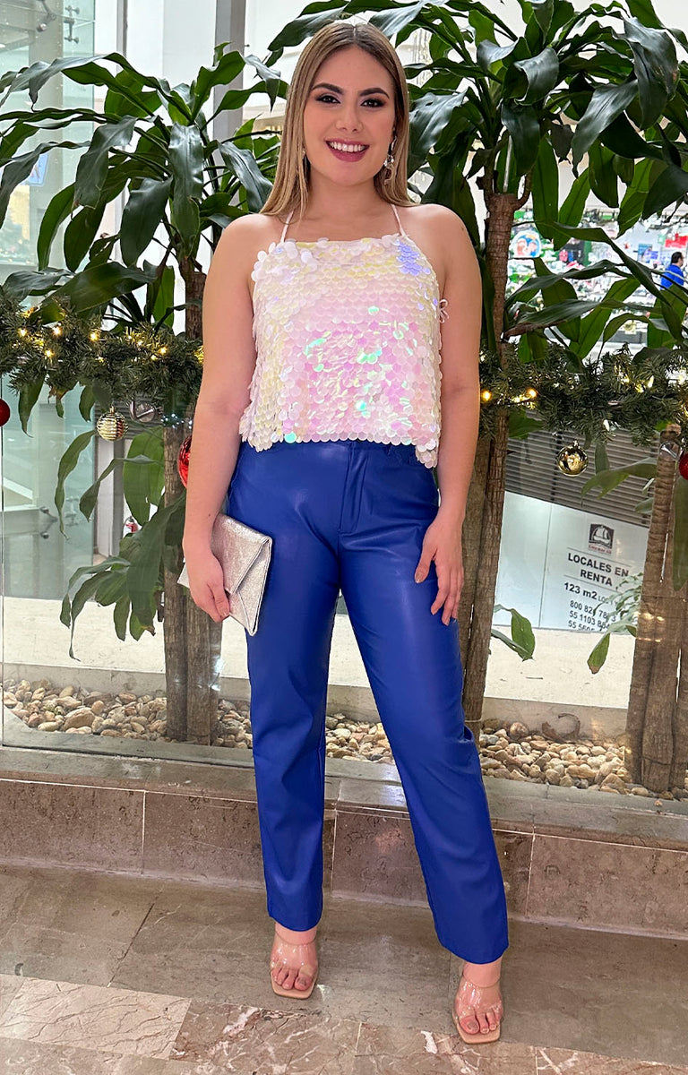 Pantalón azul rey vinipiel | Boutiquemirel - ropa para mujer